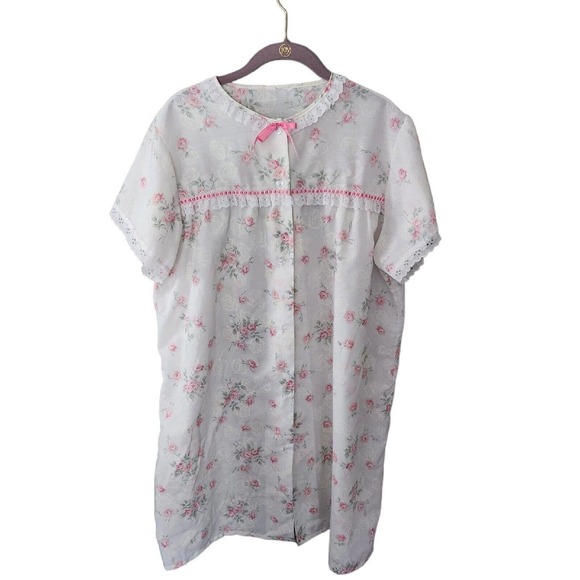 Vintage | Intimates & Sleepwear | 8s Pink Floral Housecoat Lounge Dress ...